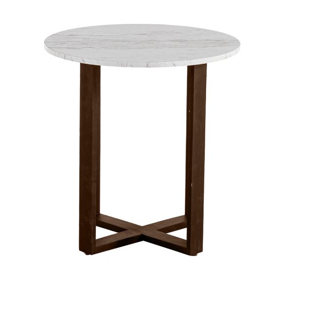 Mesa Lateral Redonda 55 Cm Quartz Metal Blanco Dorado