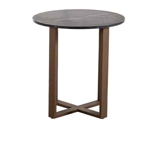 Mesa Lateral Redonda 55 Cm Quartz Metal Blanco Dorado