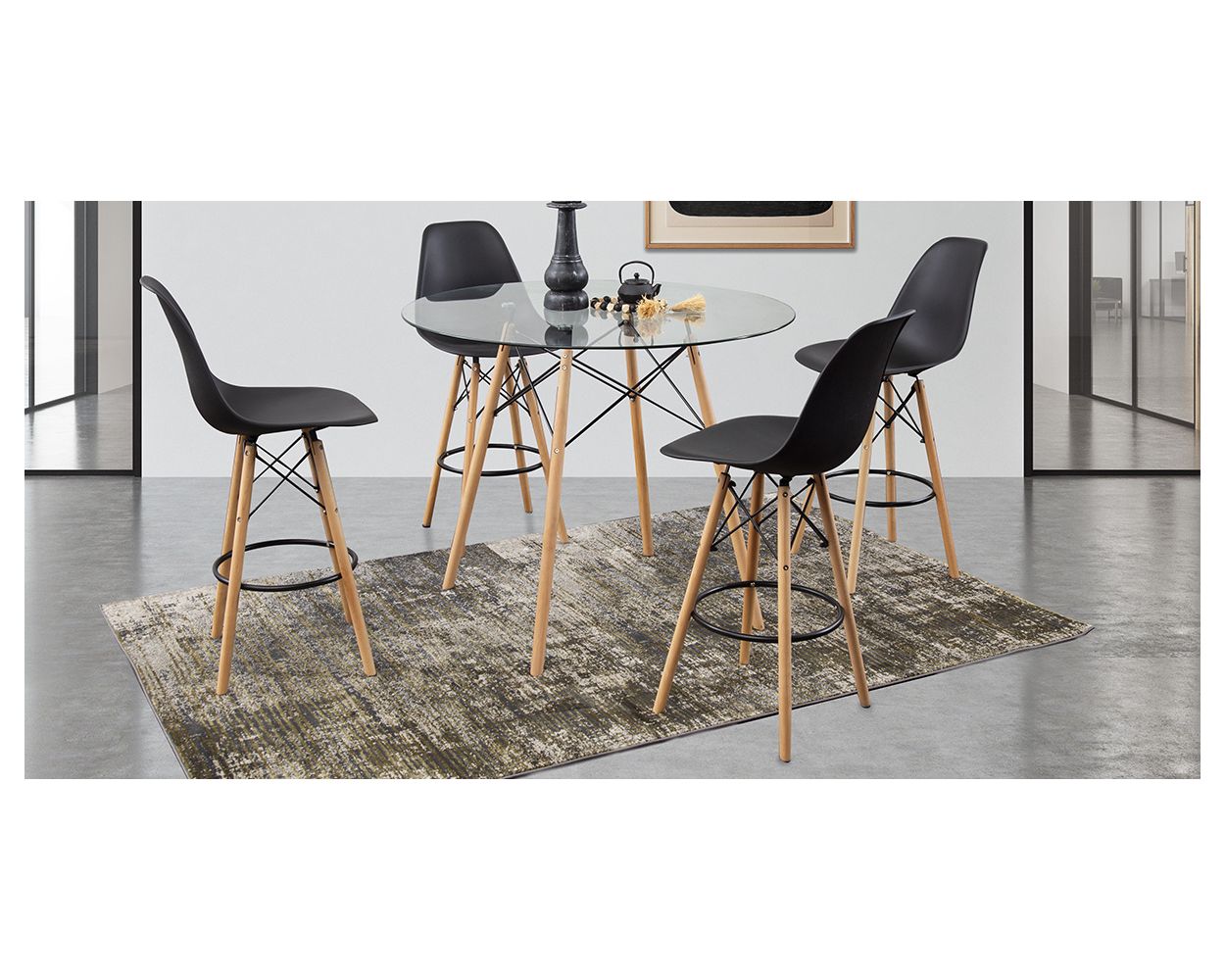 Comedor Bar Redondo Atlas Con Bancos Negros 5 Piezas