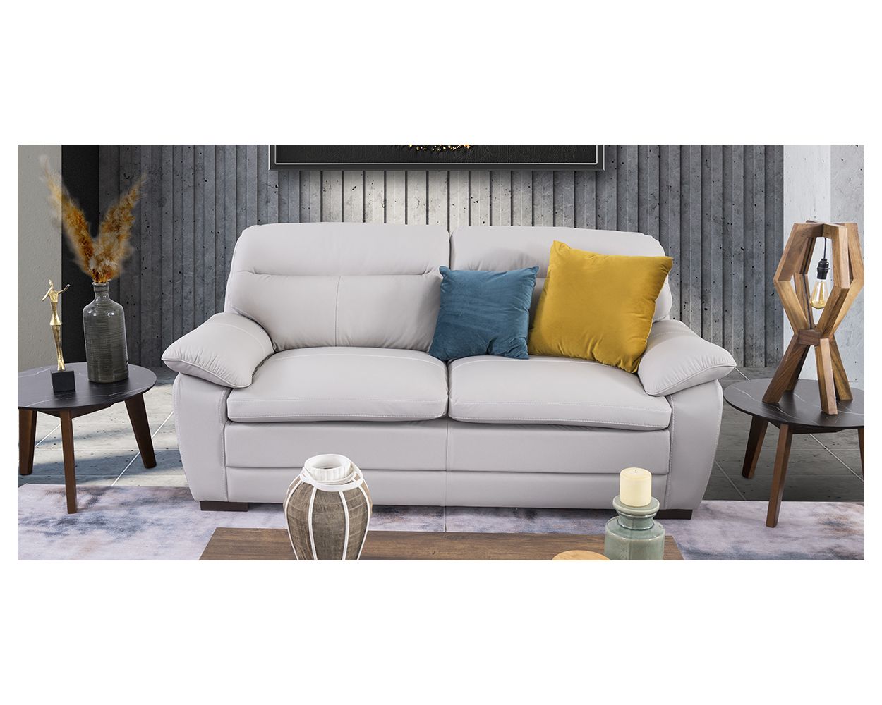 Sofá 3 Plazas Piel Match Angels Gris (Boal)