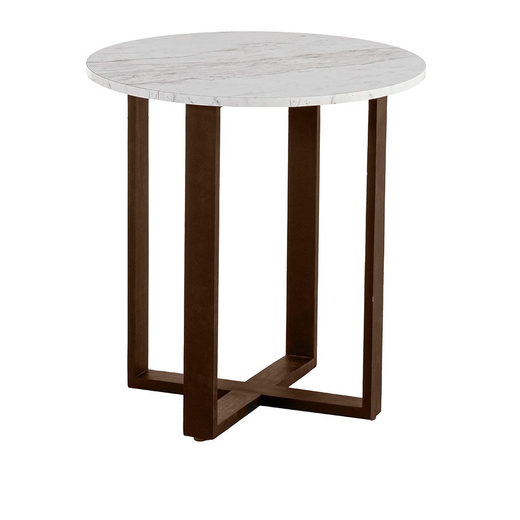 Mesa Lateral Redonda 55 Cm Quartz Metal Blanco Dorado