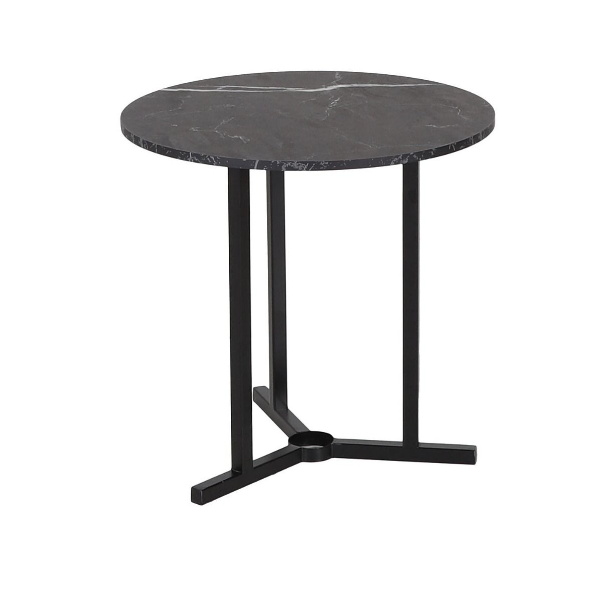 Mesa Lateral Redonda Quartz Blanco Negro Metal