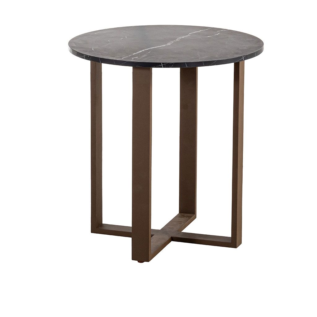 Mesa Lateral Redonda 55 Cm Quartz Metal Blanco Dorado