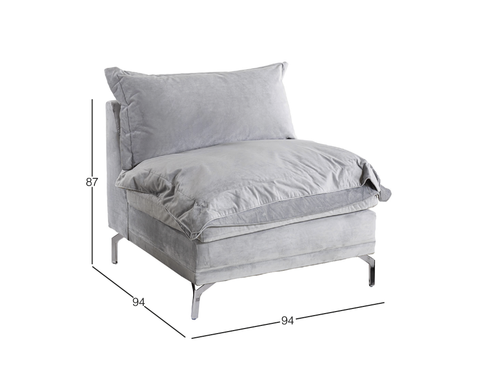 Sillón Central Siriana Terciopelo Gris Claro